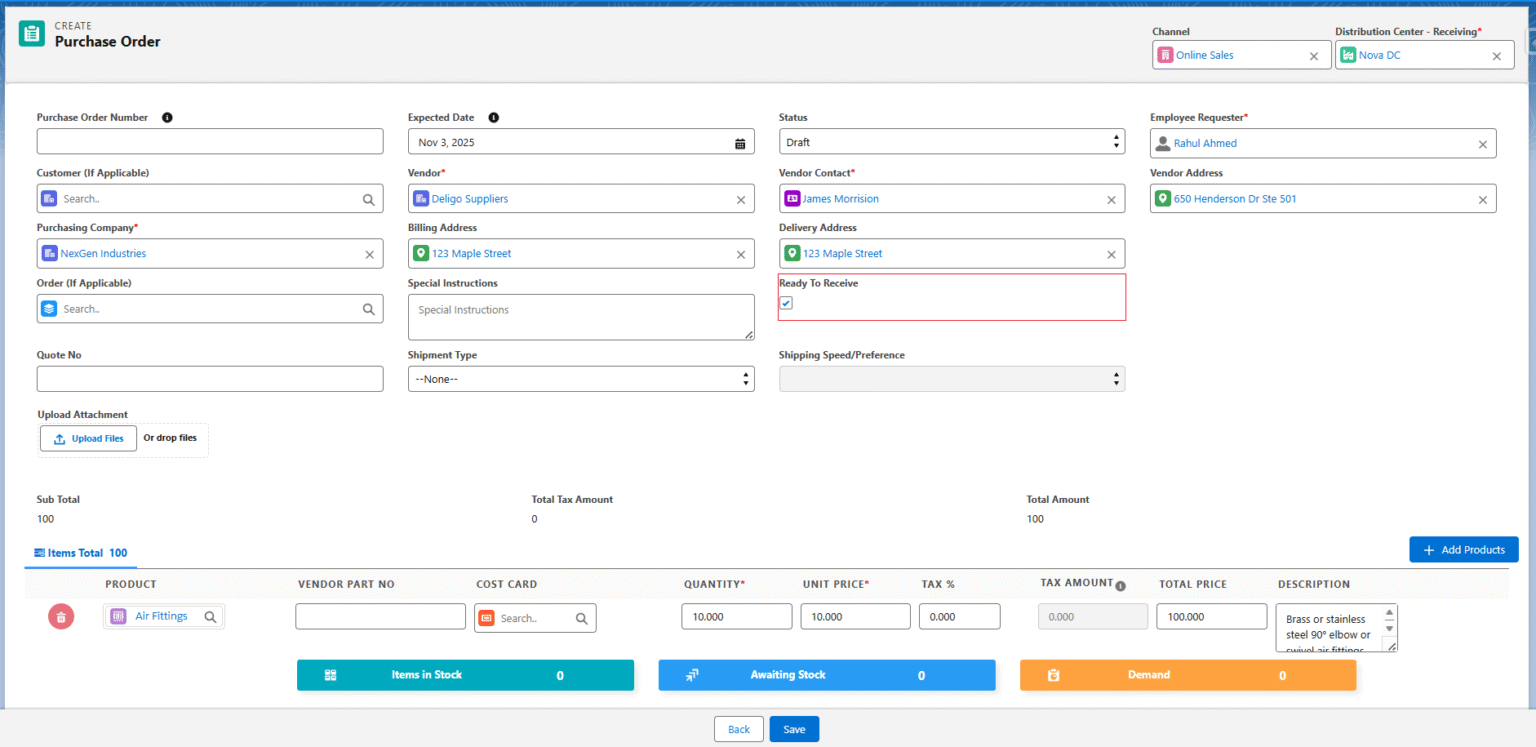 Create Inbound Logistics for PO, TO, and RMA. – Support Axolt